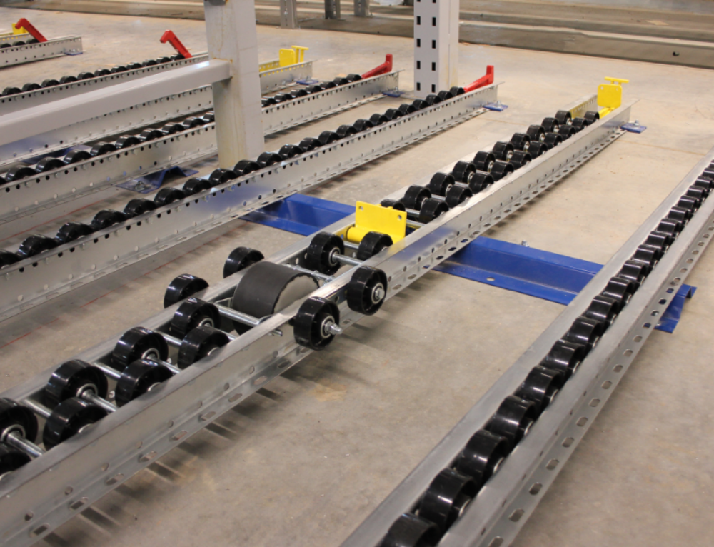 Pallet Flow Pallet Stop Staggered Wheel Pattern - Concentric Storage ...